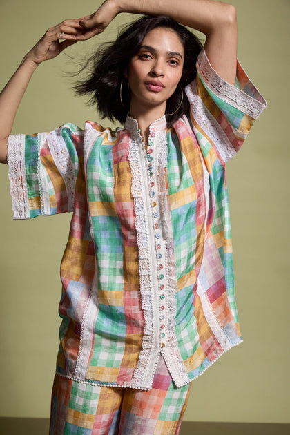 Multicolour Check and Lace Set | Multicolour Check Tiered Mini Dress ...