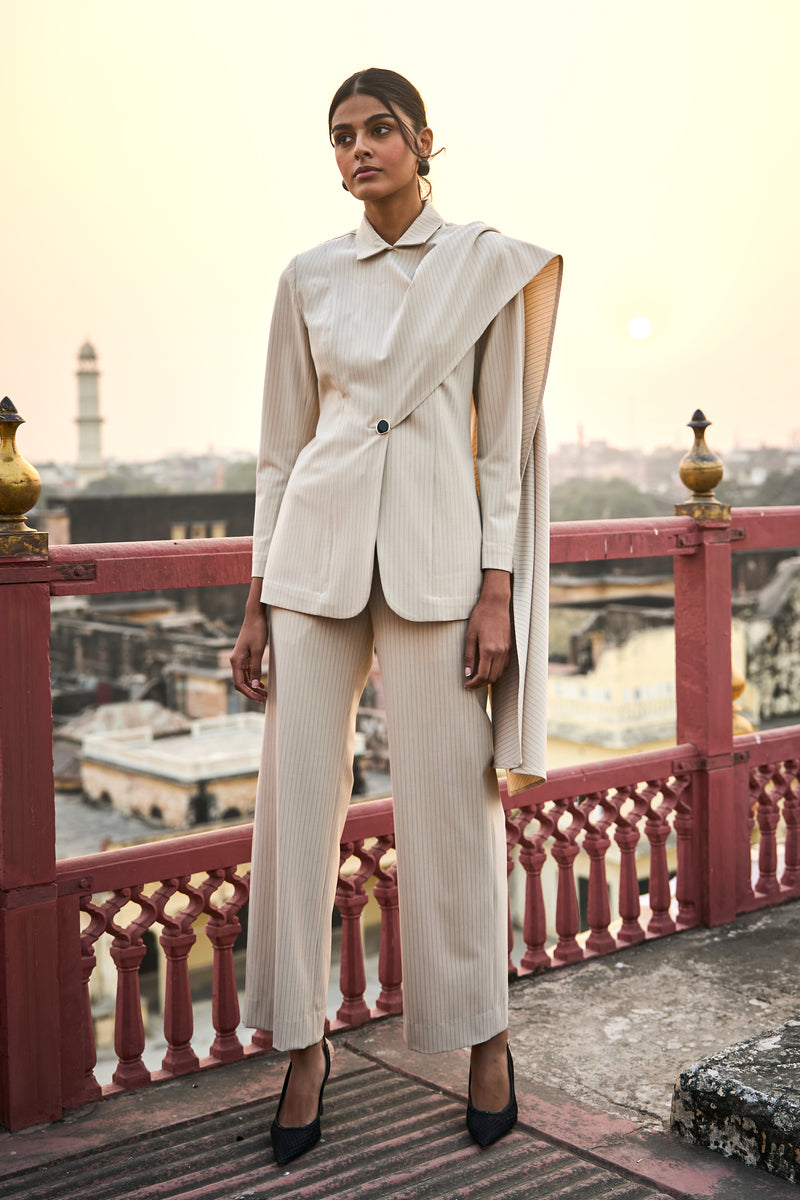 Pinstripe Scarf Drape Suit – dash and dot