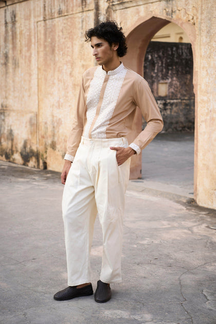 EMBROIDERED COLLAR, PLACKET & CUFF SHIRT | FRONT PLEATED PANT – dash ...