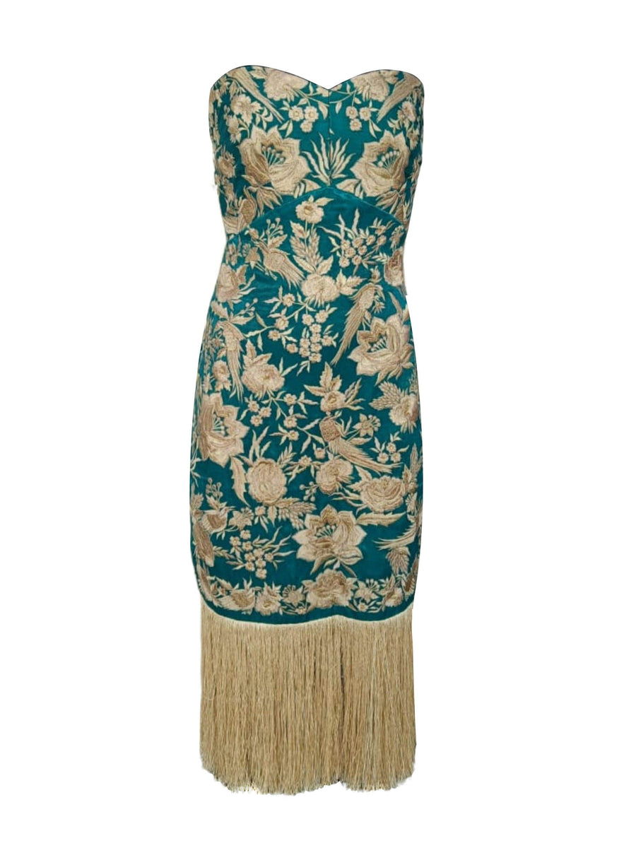 dash and dot - Teal Fringe Hem Dress